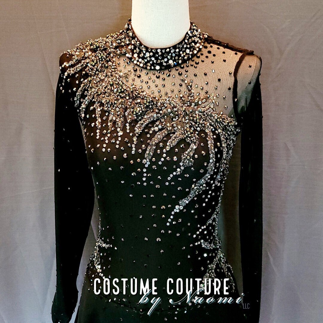 Black Silver and Gray Figure Skating Ice Dance Dress, Custom ...