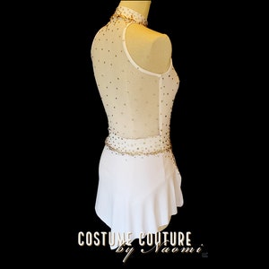 White and Gold Figure Skating Competition Dress, Rhinestone Competition ...