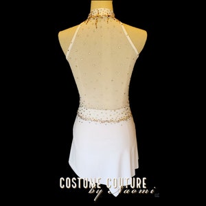 White and Gold Figure Skating Competition Dress, Rhinestone Competition ...