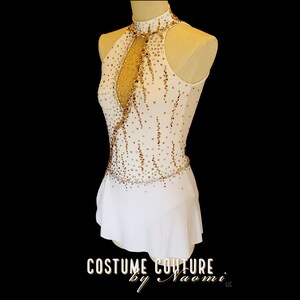 White and Gold Figure Skating Competition Dress, Rhinestone Competition ...