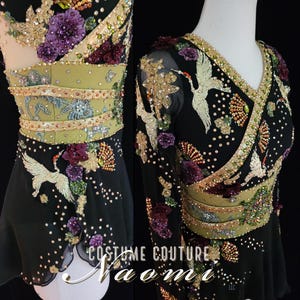 Custom Figure Skating Ice Dance Dress Japanese Kimono Style, Black ...