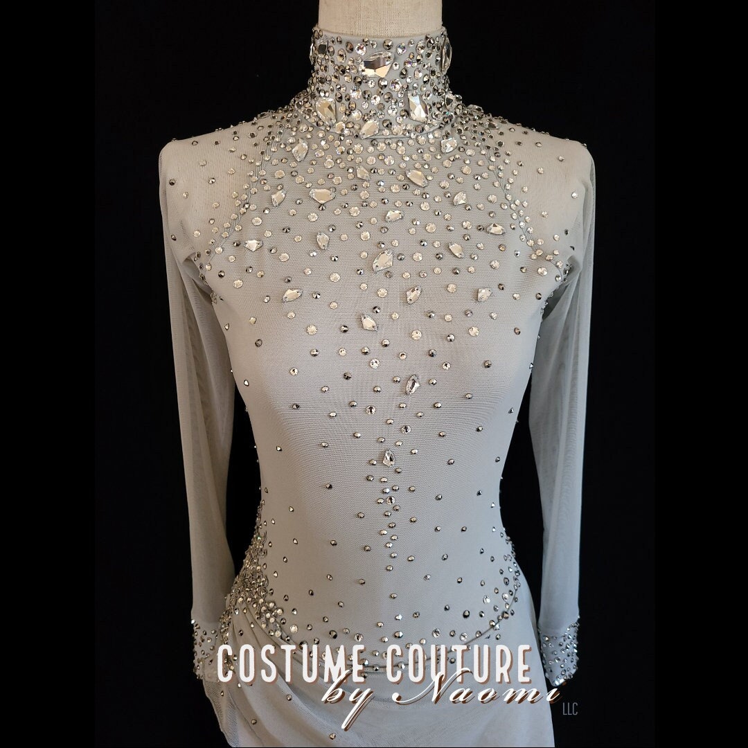 Pale Silver Gray Rhinestone Figure Skating Dress, Competition Custom ...