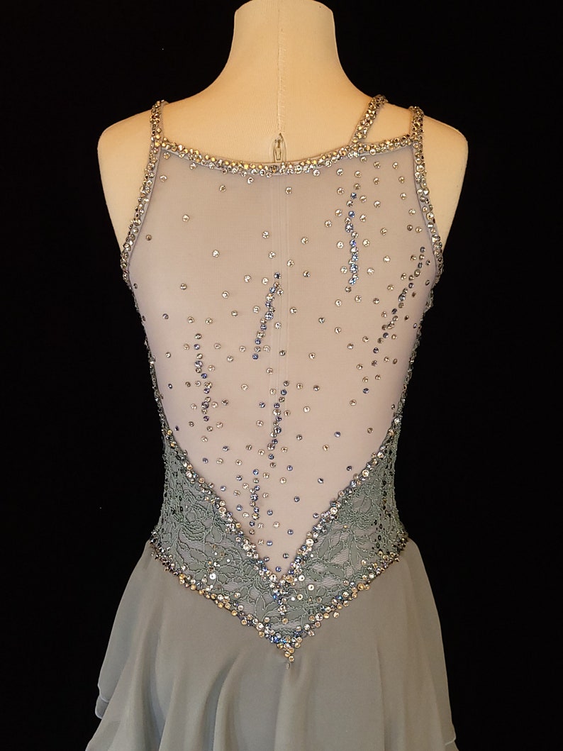 Pale Blue Gray Figure Skating Ice Dance Dress Lace and Silk - Etsy