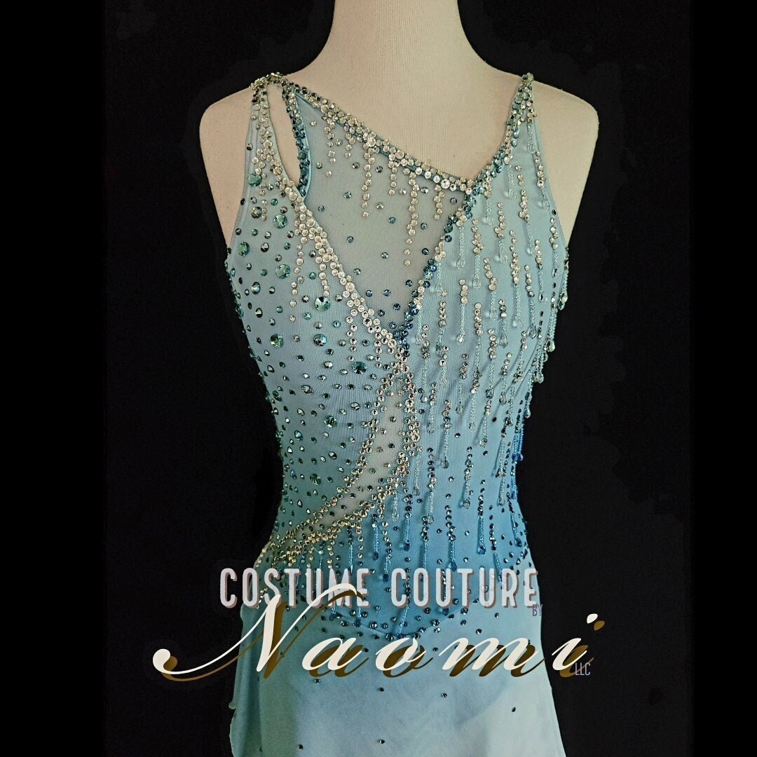 Pale Icy Blue Aqua to White Ombre and Beaded Fringe Custom Figure ...