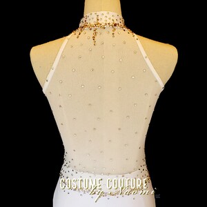 White and Gold Figure Skating Competition Dress, Rhinestone Competition ...