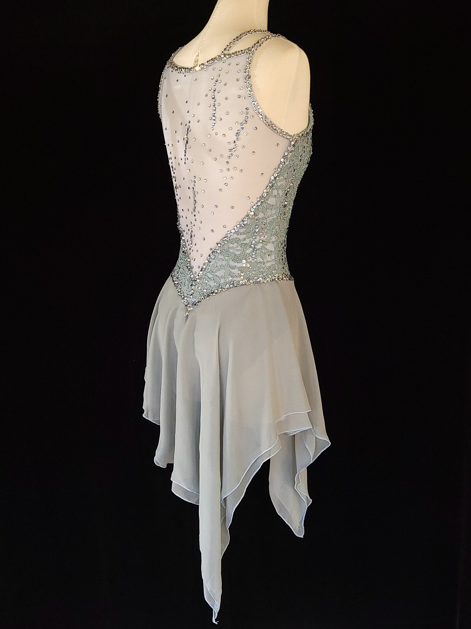 Pale Blue Gray Figure Skating Ice Dance Dress Lace and Silk - Etsy