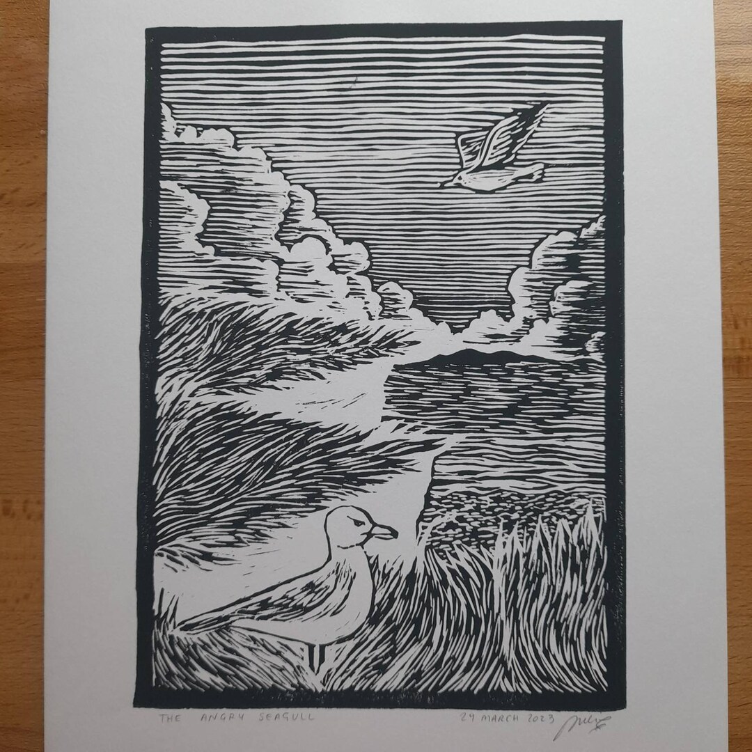 The Angry Seagull A4 Linocut Print - Etsy