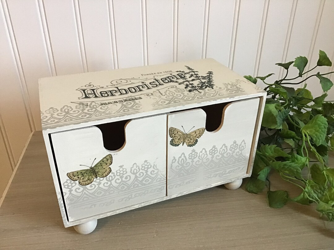Small Two Drawer Box, Decorative Box, Desk Organization, Butterfly ...