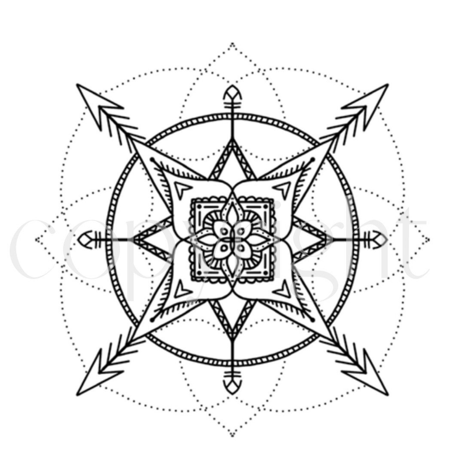 Compass Mandala Line Art Sticker | Etsy