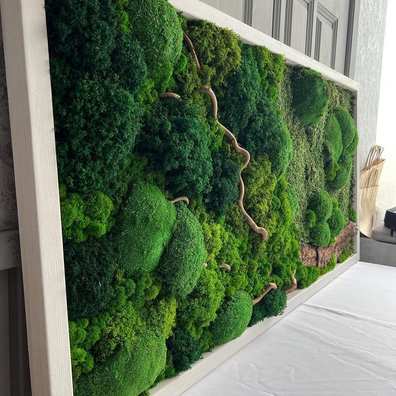 Rustic Moss & Wood Wall Art, Handmade Botanical Decor, Preserved Moss ...