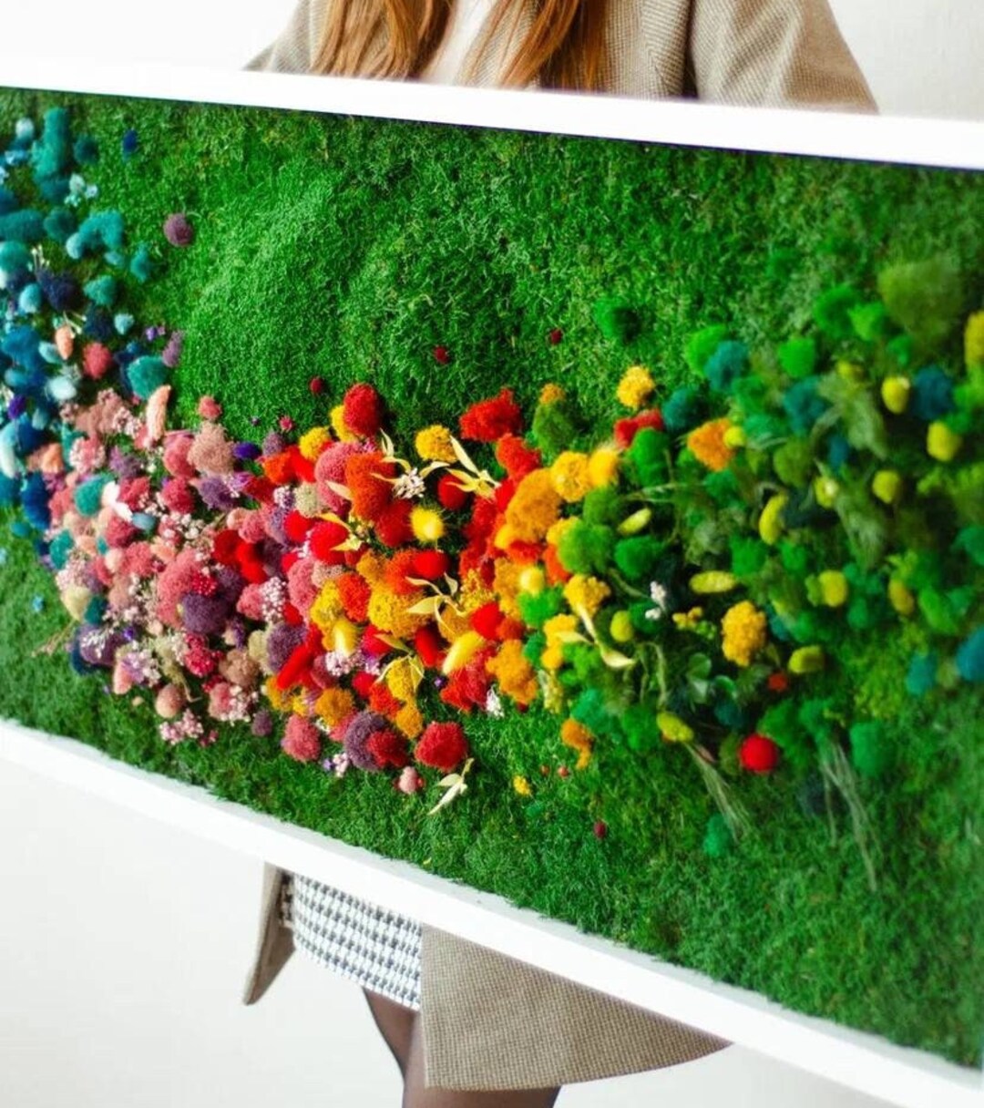 Rainbow Flowered Preserved Moss Wall Art | CAREFREE & VARIOUS-SIZE - Etsy