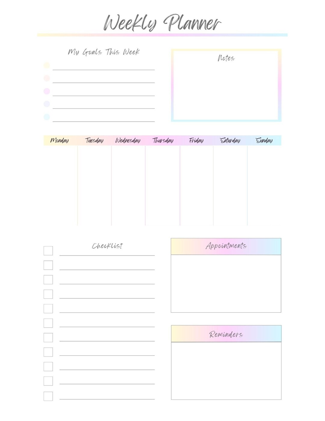 Printable Weekly Planner Sheet Week at A Glance Weekly to Do List ...