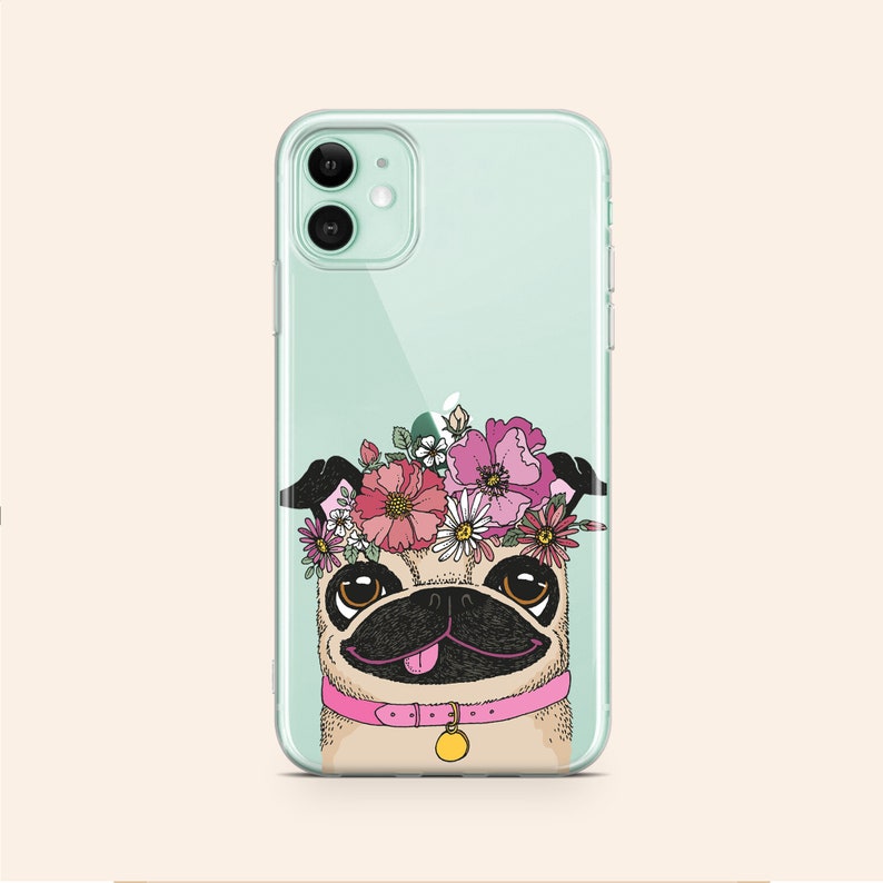 Dog Iphone Case Floral Wreath Pug Iphone 11 Case Dog Pug - Etsy