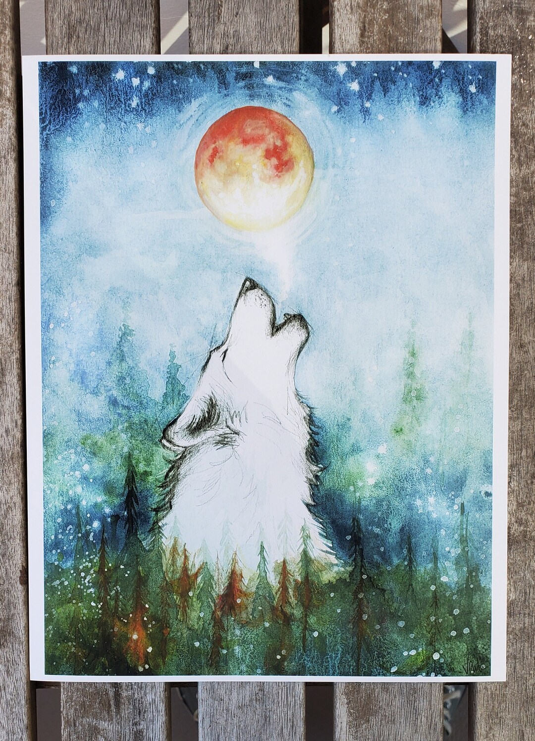 Blood Moon, Howl, Wolf, Dark, Fall Decor, Winter Decor, Watercolor ...