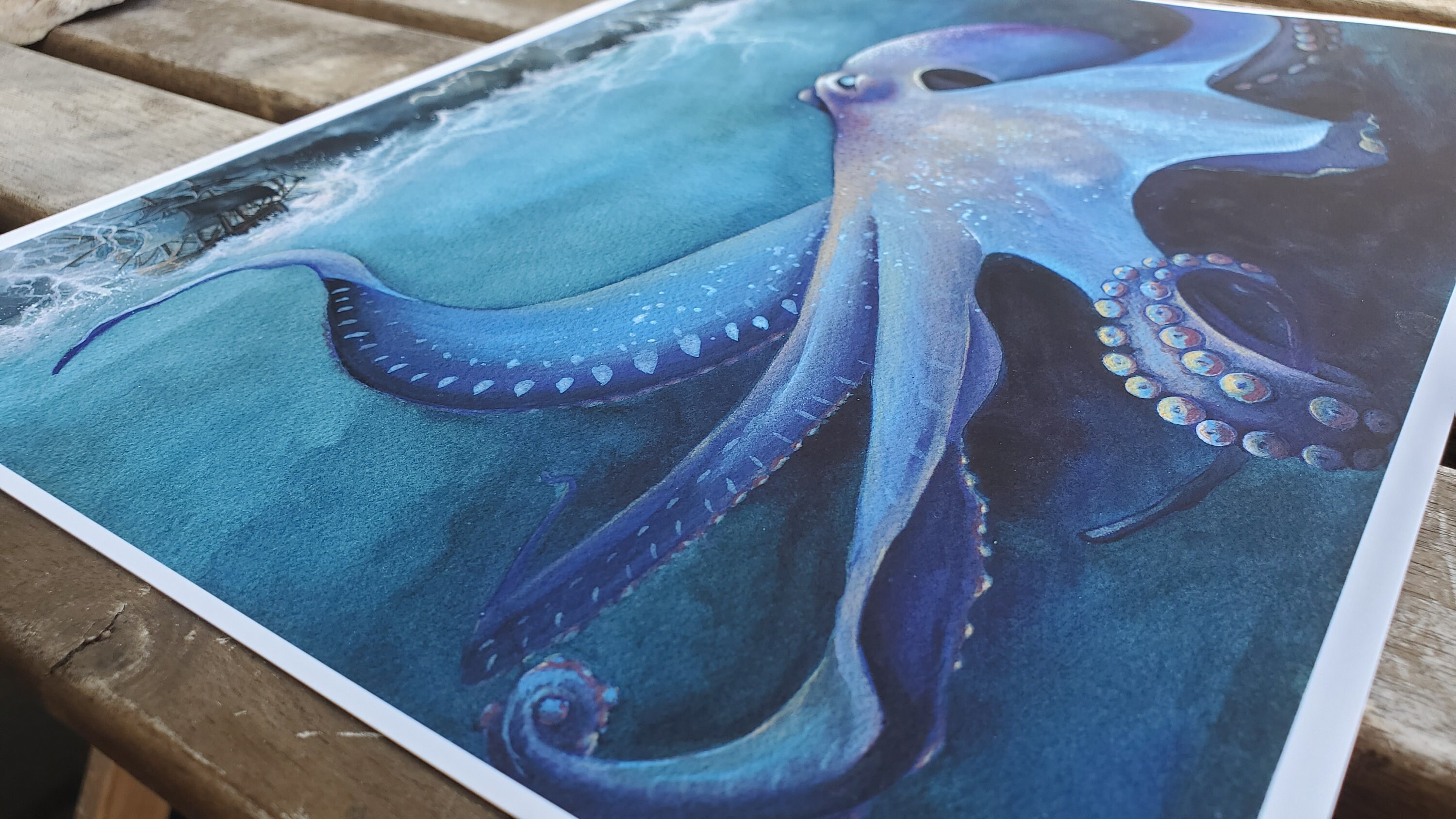 Revenge of the Deep, Watercolor Original Art Print, Octopus, Kraken ...