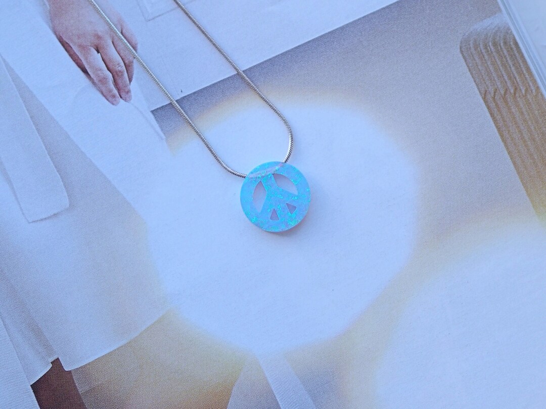 Blue Opal Peace Sign Necklace: 925 Silver, 12mm - Etsy