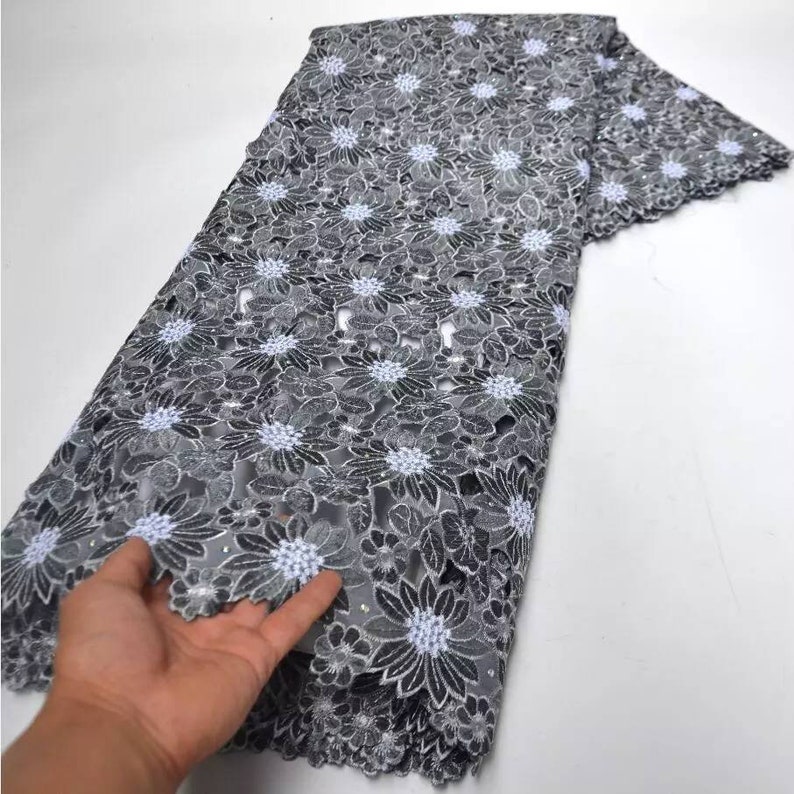 White High Quality Wedding Lace Handcut African Lace Fabric With Stones ...