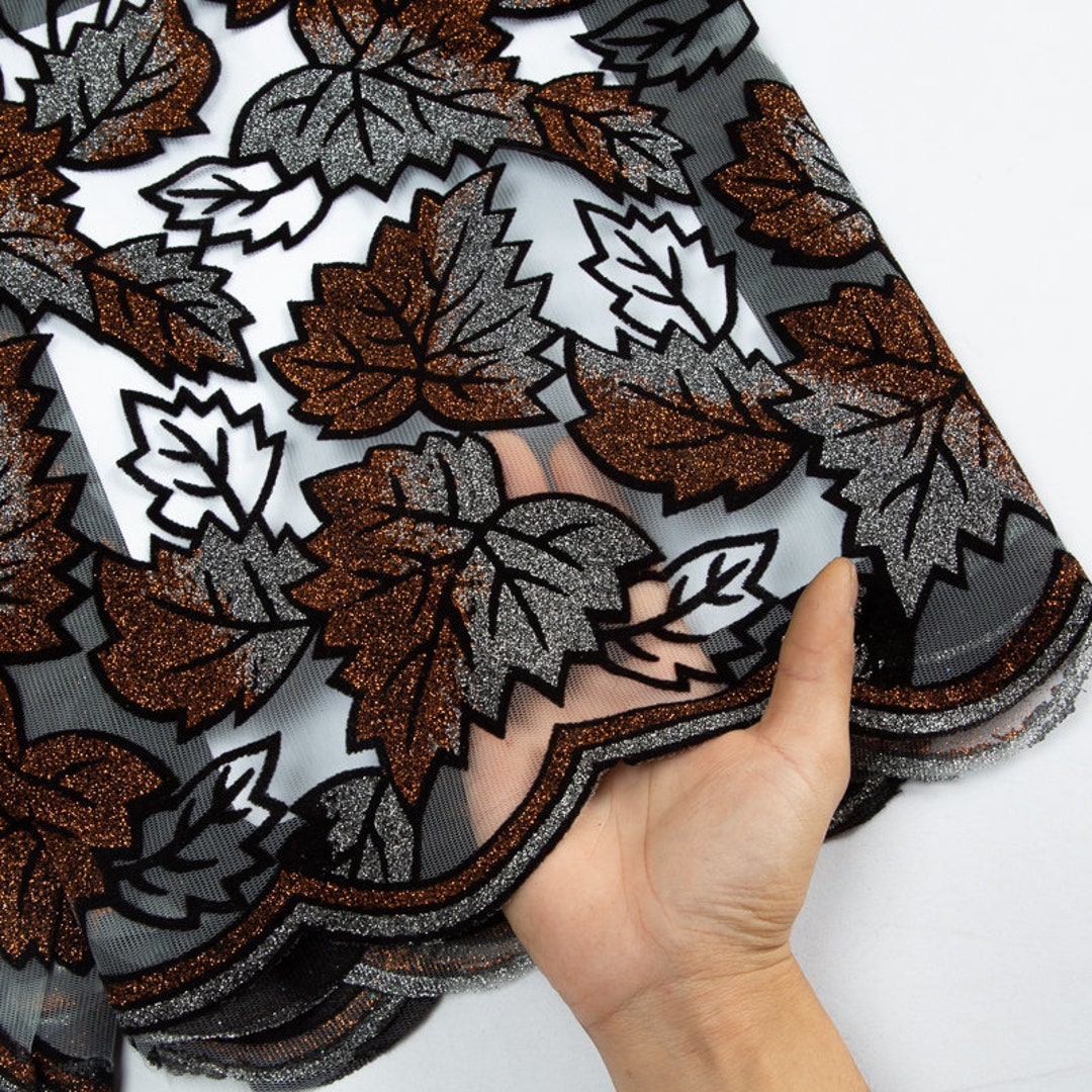 French Flocking Mesh Lace Fabric High Quality African Flocking Net Lace ...