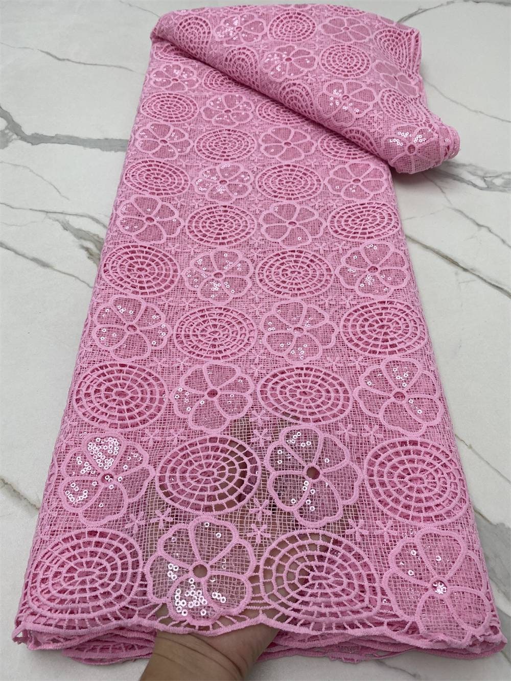 Yellow African Sequence Lace Fabric High Quality Guipure Lace Latest ...