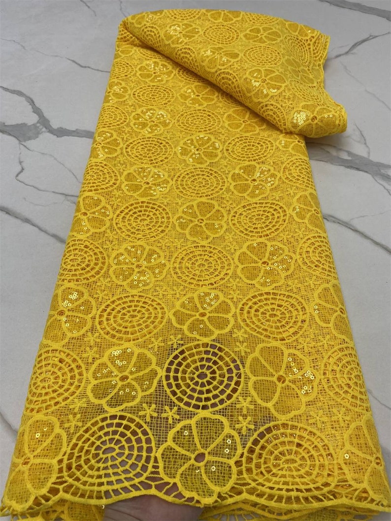 Yellow African Sequence Lace Fabric High Quality Guipure Lace Latest ...