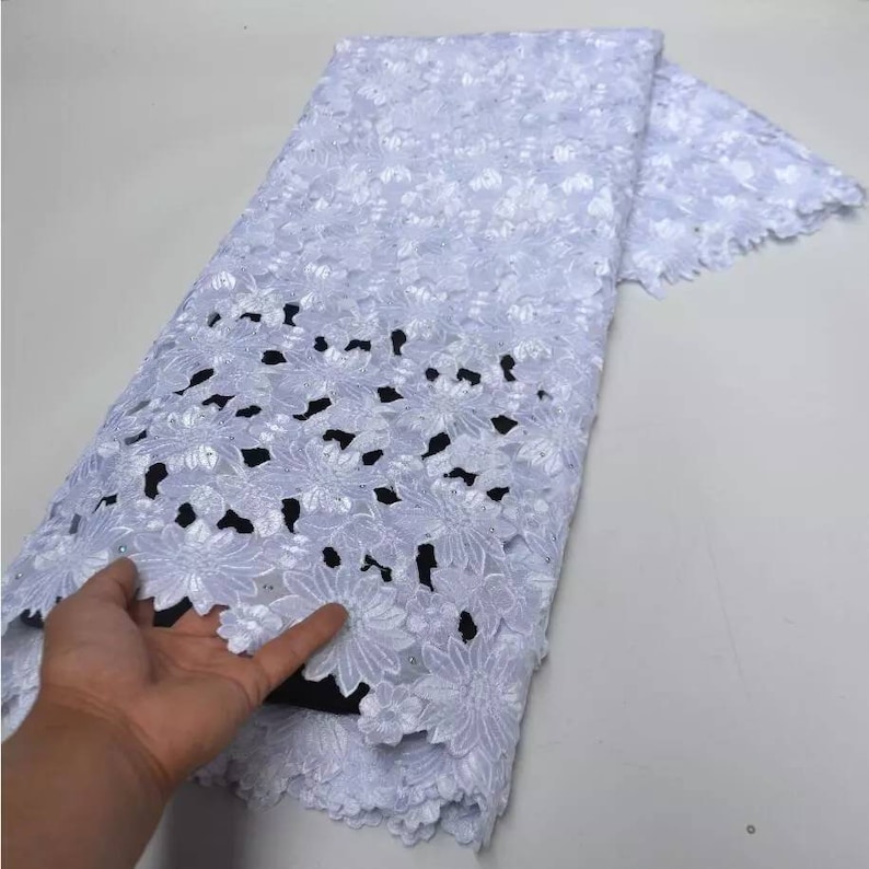 White High Quality Wedding Lace Handcut African Lace Fabric With Stones ...