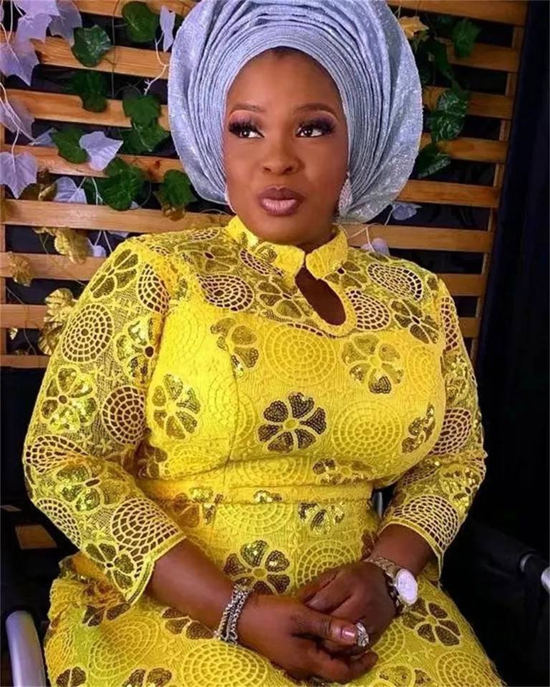 Yellow African Sequence Lace Fabric High Quality Guipure Lace Latest ...