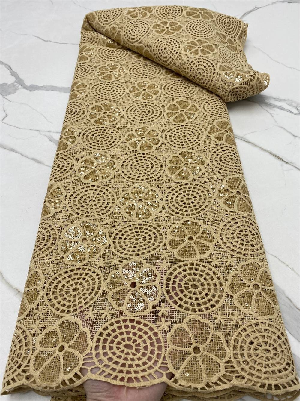 Yellow African Sequence Lace Fabric High Quality Guipure Lace Latest ...