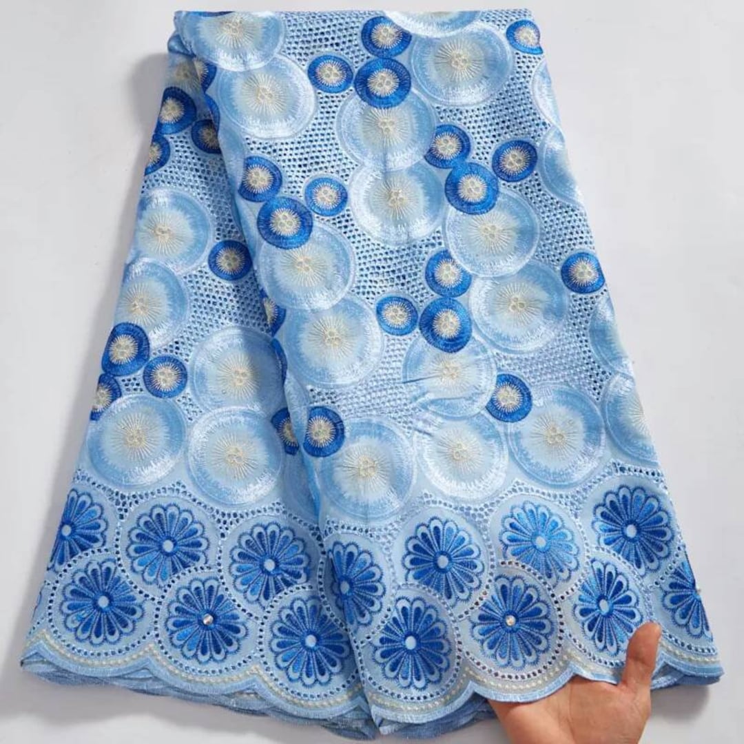 High End African Dry Lace Fabric With Stones Embroidered Cotton Swiss ...