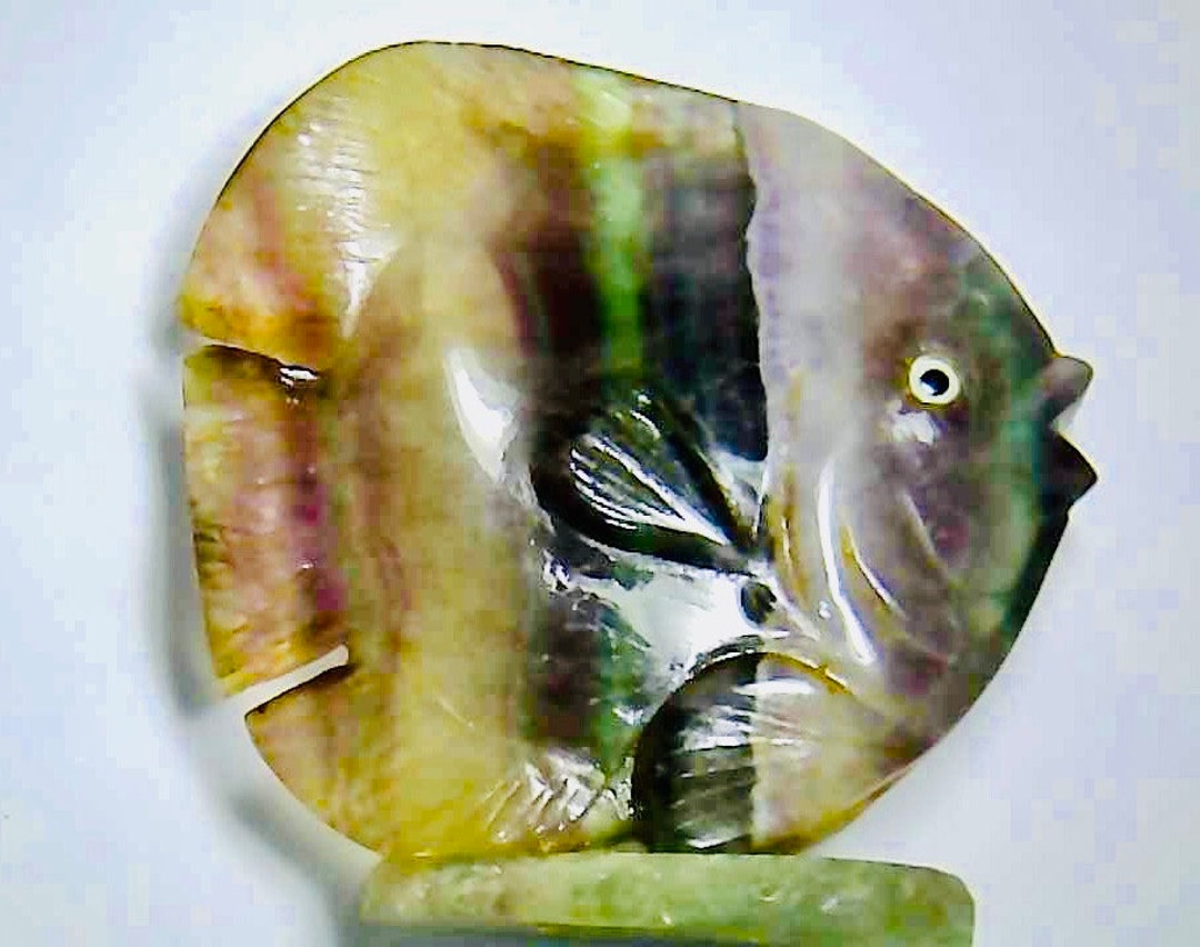 Rainbow Fluorite Carved Sunfish Figurine, Multicolor, Healing Stone ...