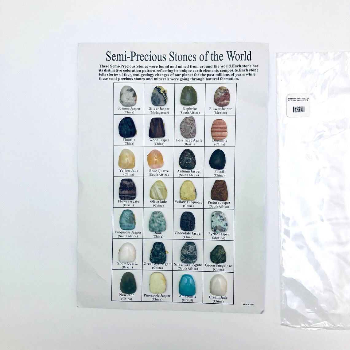Semi-precious Stones Mounted on ID Cards, 28 Actual Stones of the World ...