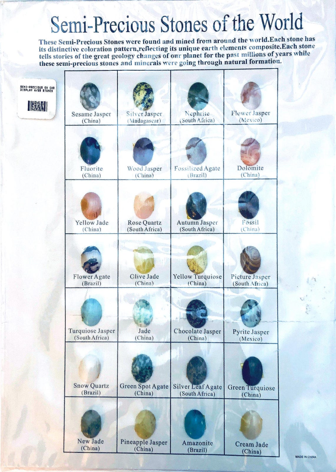 Semi-precious Stones Mounted on ID Cards, 28 Actual Stones of the World ...