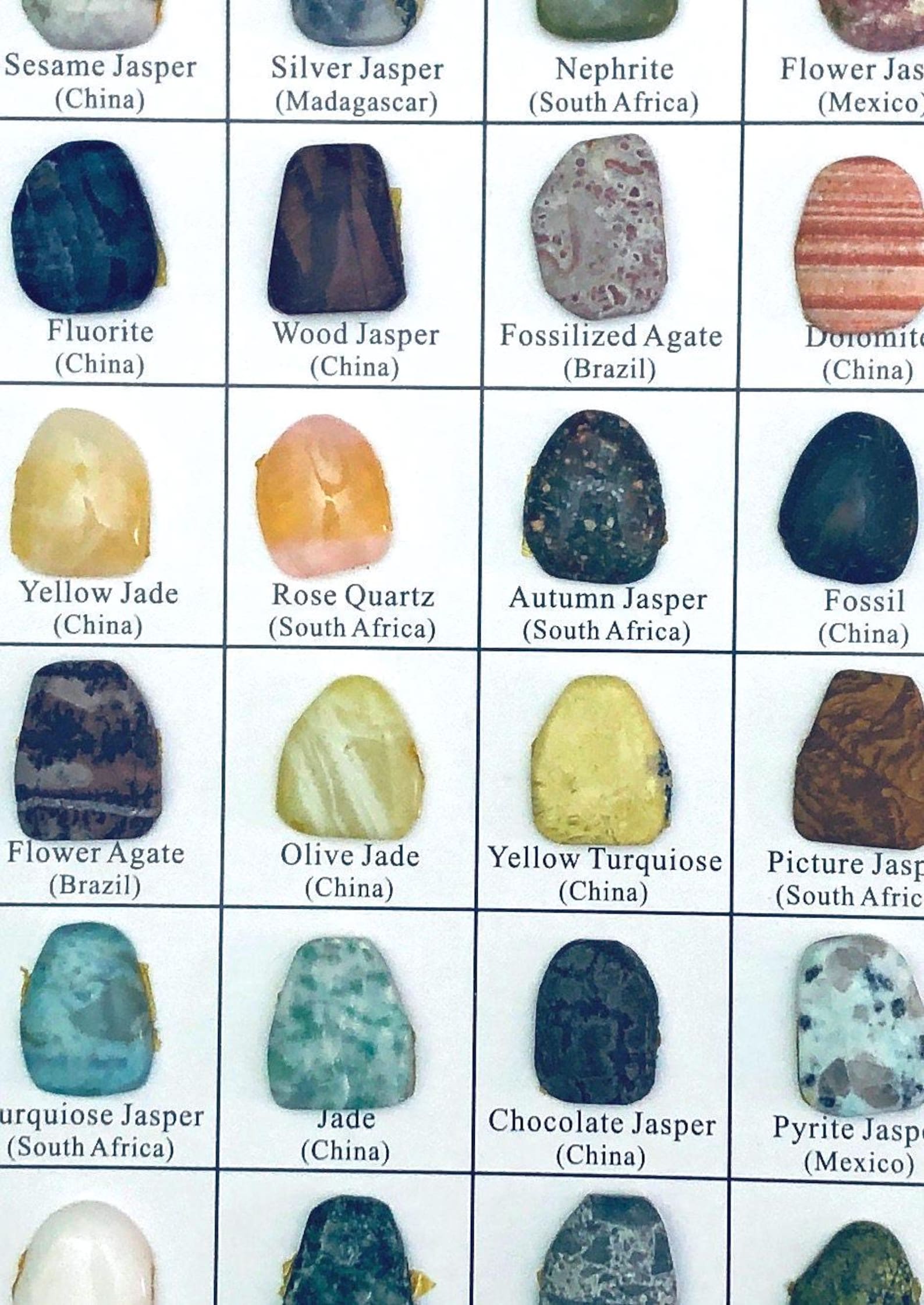 Semi-precious Stones Mounted on ID Cards, 28 Actual Stones of the World ...