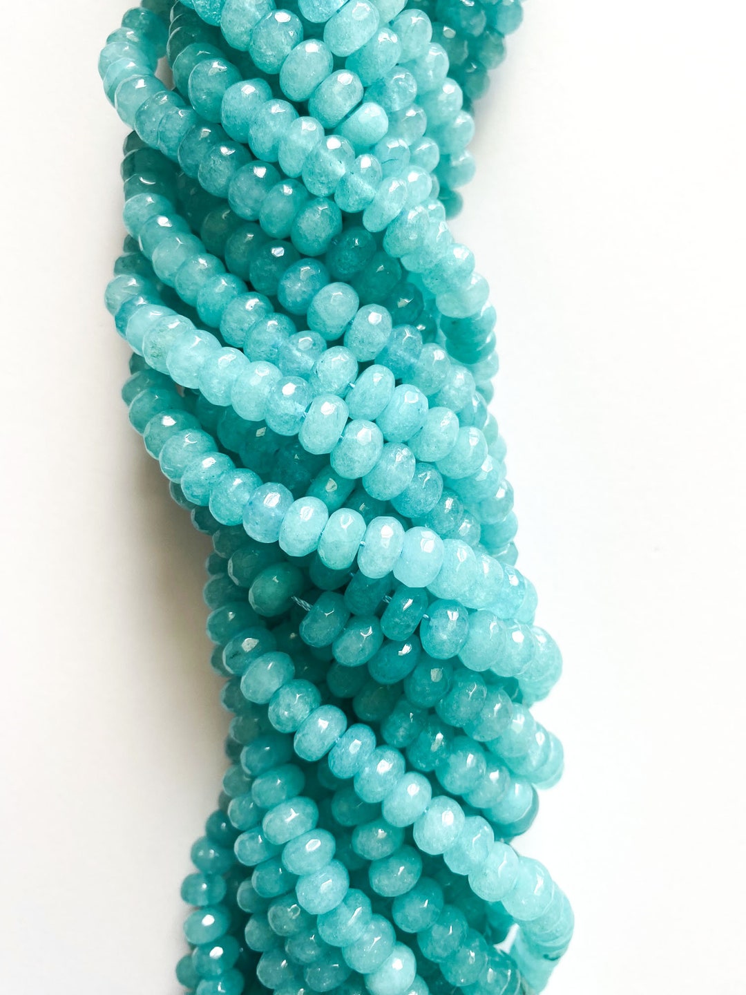 US SELLER Aqua Faceted Jade Rondelle 8x5mm Colored Jade Full Strand ...