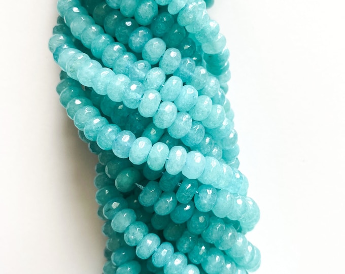 US SELLER~ Aqua Faceted Jade Rondelle 8x5mm Colored Jade Full Strand ...