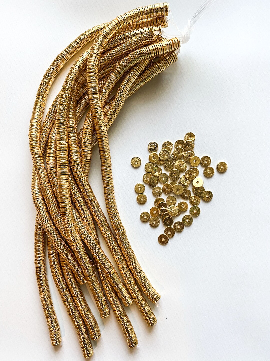 Fast Shipping! 8 Inches Strand of Flat Disc, Round Disc, Gold Finish ...