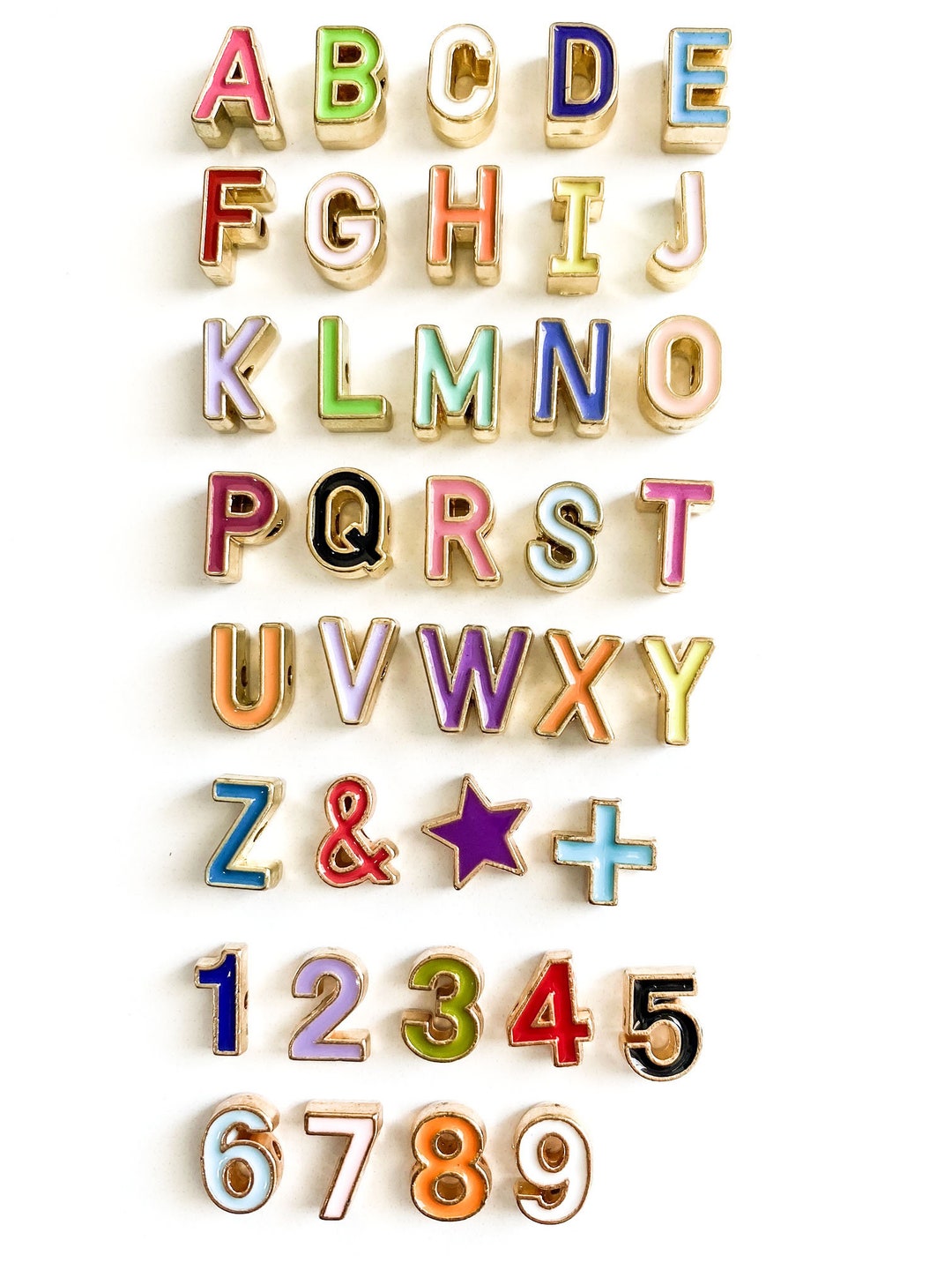 Rainbow Enamel Letter Beads, Enamel Number Beads, Enamel Symbol Beads ...