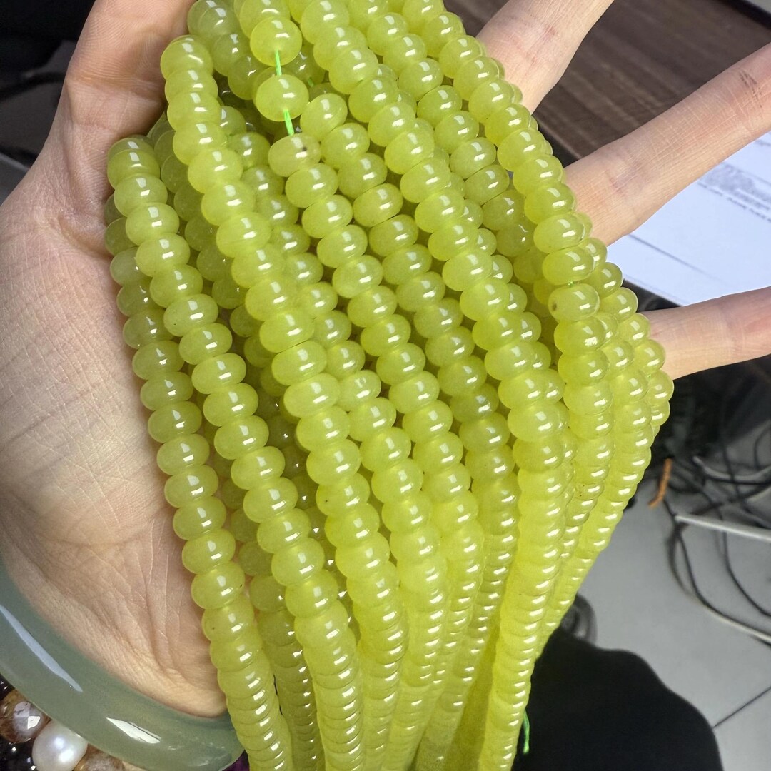 US SELLER ~ Neon Lime Green SMOOTH Jade Rondelle 8x5mm Colored Jade ...