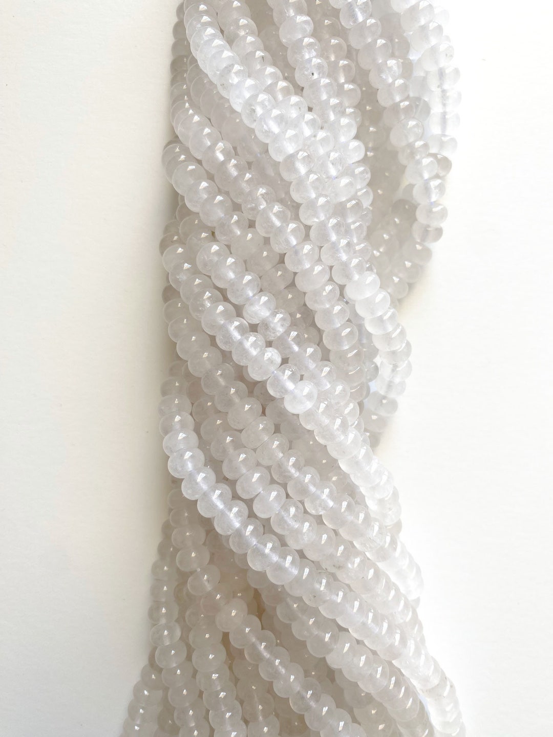 US SELLER~ White Transparent Clear Translucent SMOOTH Jade Rondelle ...