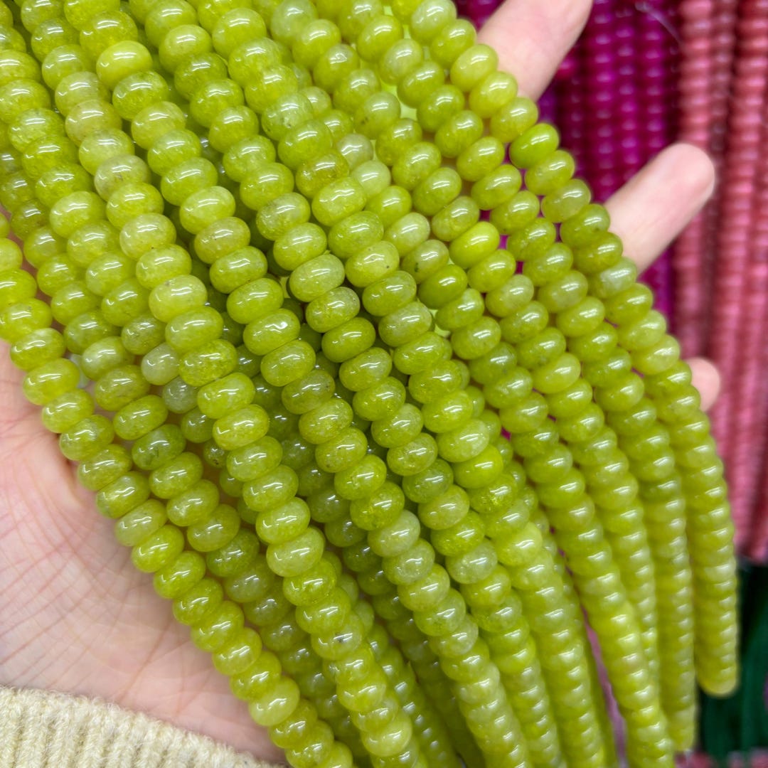 US SELLER ~ Neon Lime Green SMOOTH Jade Rondelle 8x5mm Colored Jade ...