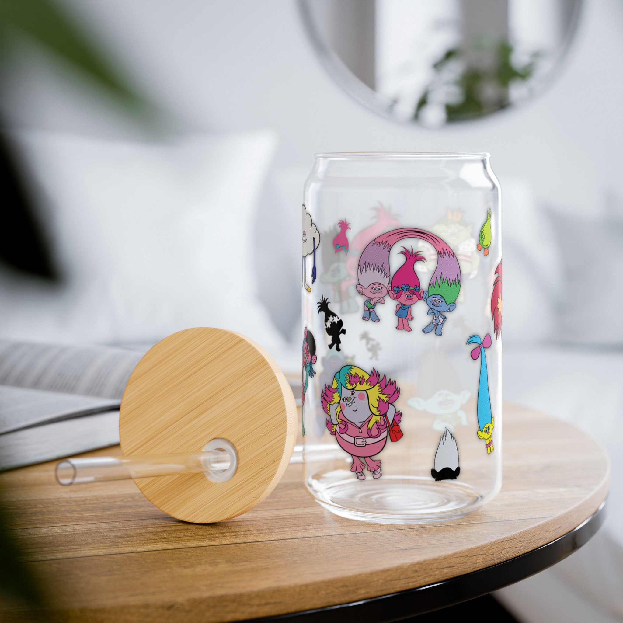 Trolls Doll Can Shape Glass, Cartoon Glass Cup With Straw, 16oz Sipper ...