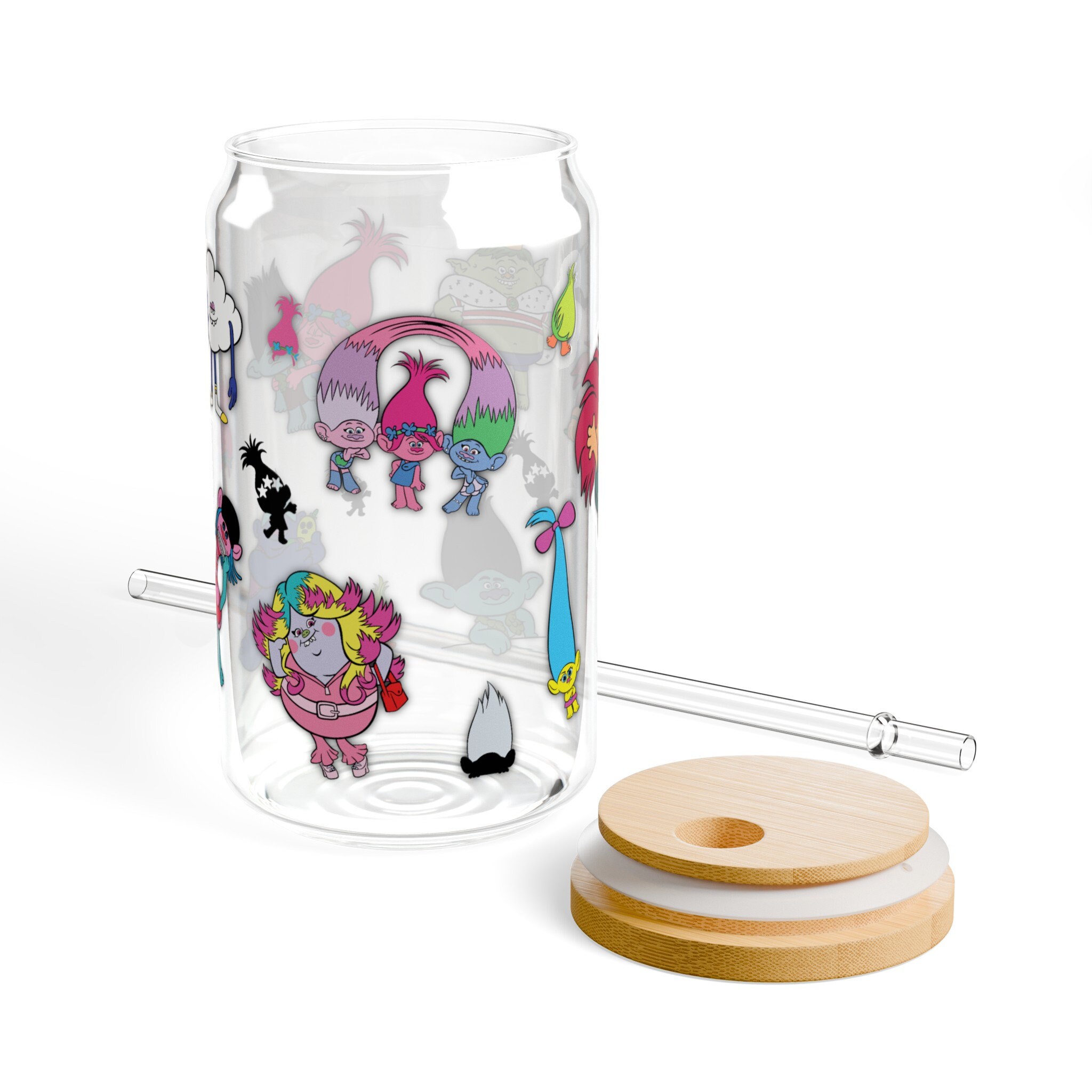 Trolls Doll Can Shape Glass, Cartoon Glass Cup With Straw, 16oz Sipper ...