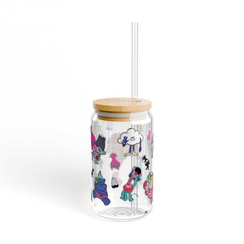 Trolls Doll Can Shape Glass, Cartoon Glass Cup With Straw, 16oz Sipper ...