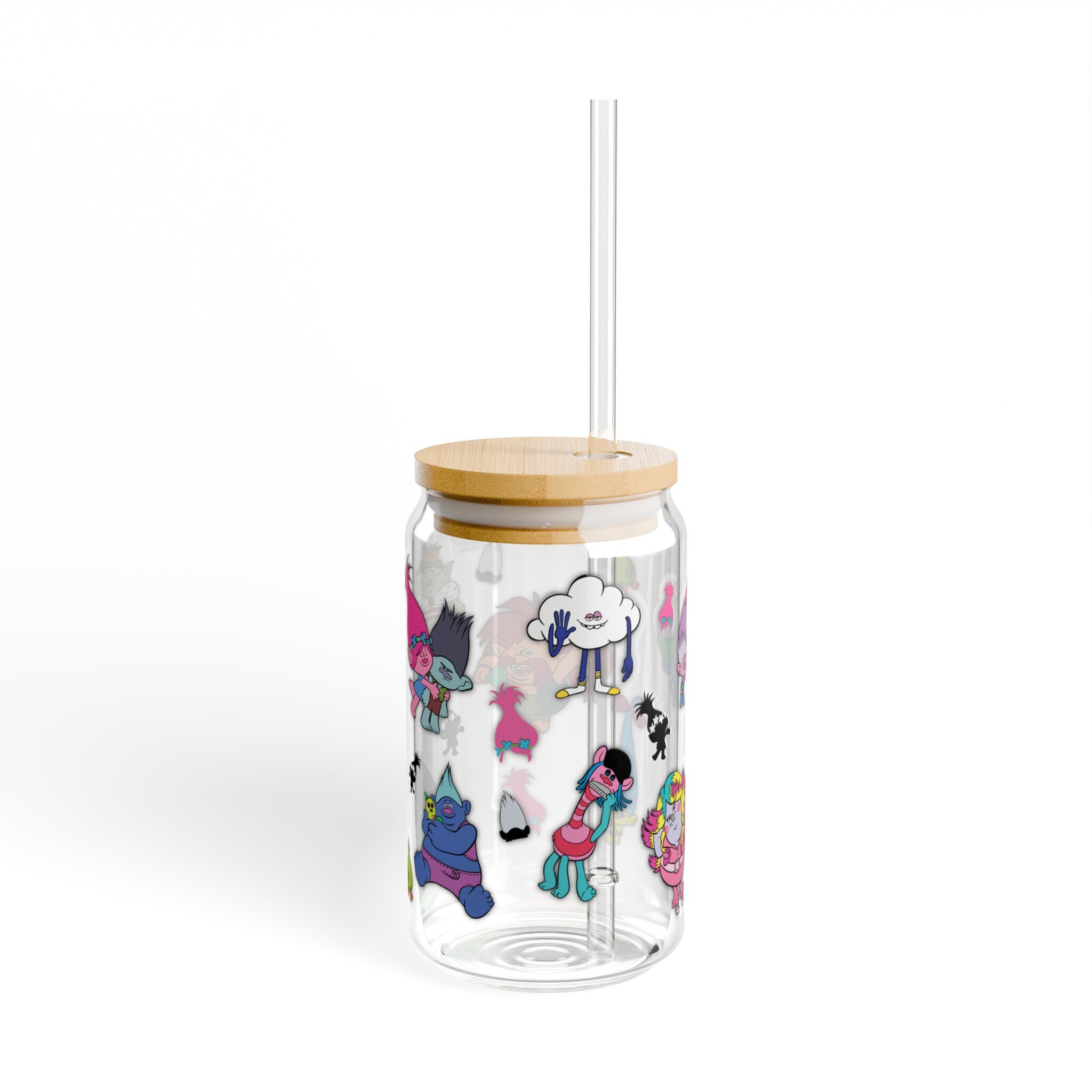 Trolls Doll Can Shape Glass, Cartoon Glass Cup With Straw, 16oz Sipper ...