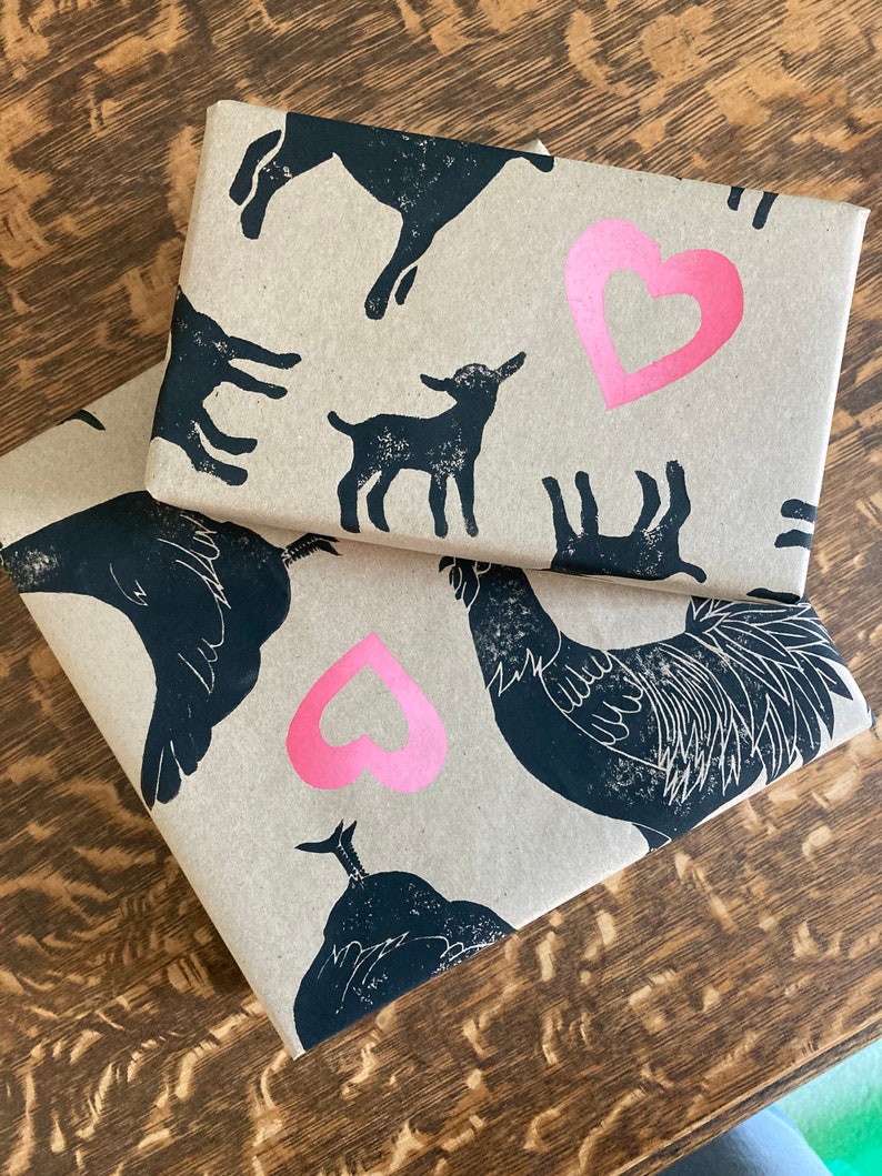 Goat Love Gift Wrap Farm Animal Hand Printed Wrapping Paper | Etsy