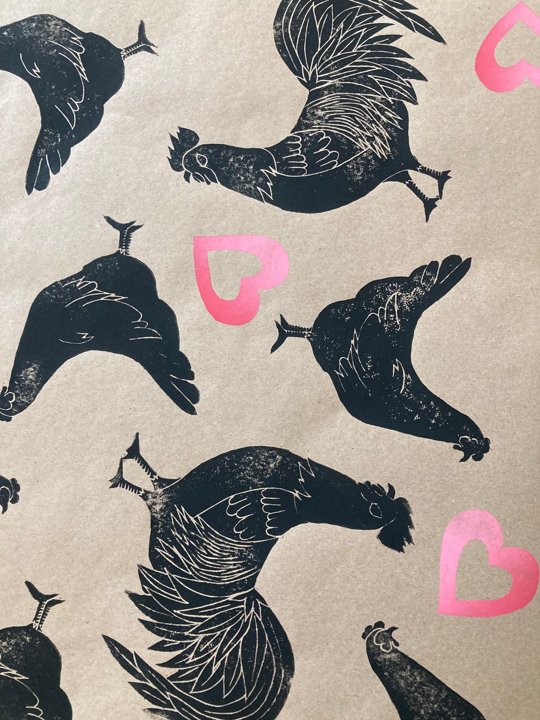 Chicken Love Gift Wrap, Farm Animal Hand Printed Wrapping Paper - Etsy