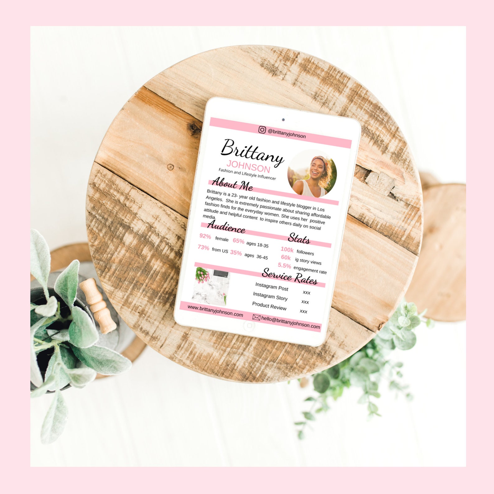 1 Page Media Kit Template | Influencer Media Kit | Rate Sheet | Blogger ...