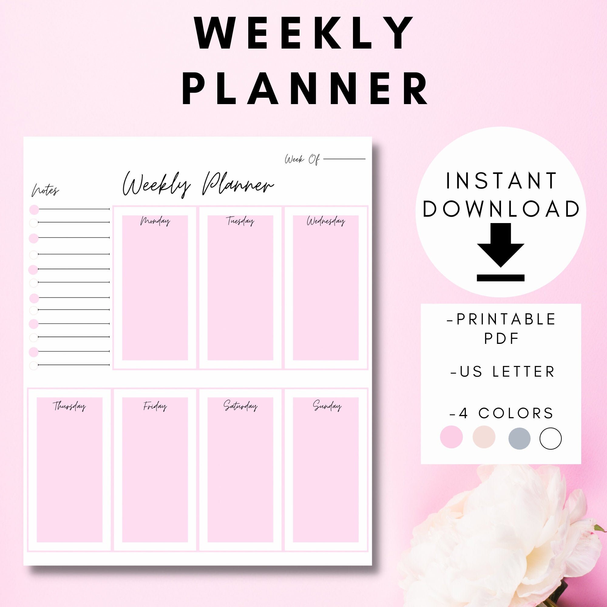 Weekly Planner Printable| Weekly Planner| Digital Weekly Planner ...