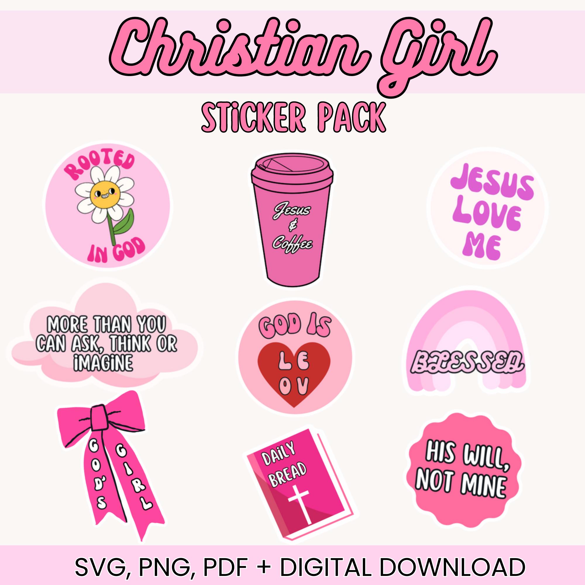 Retro Christian Girl Sticker Bundle PNG | Inspirational Printable ...