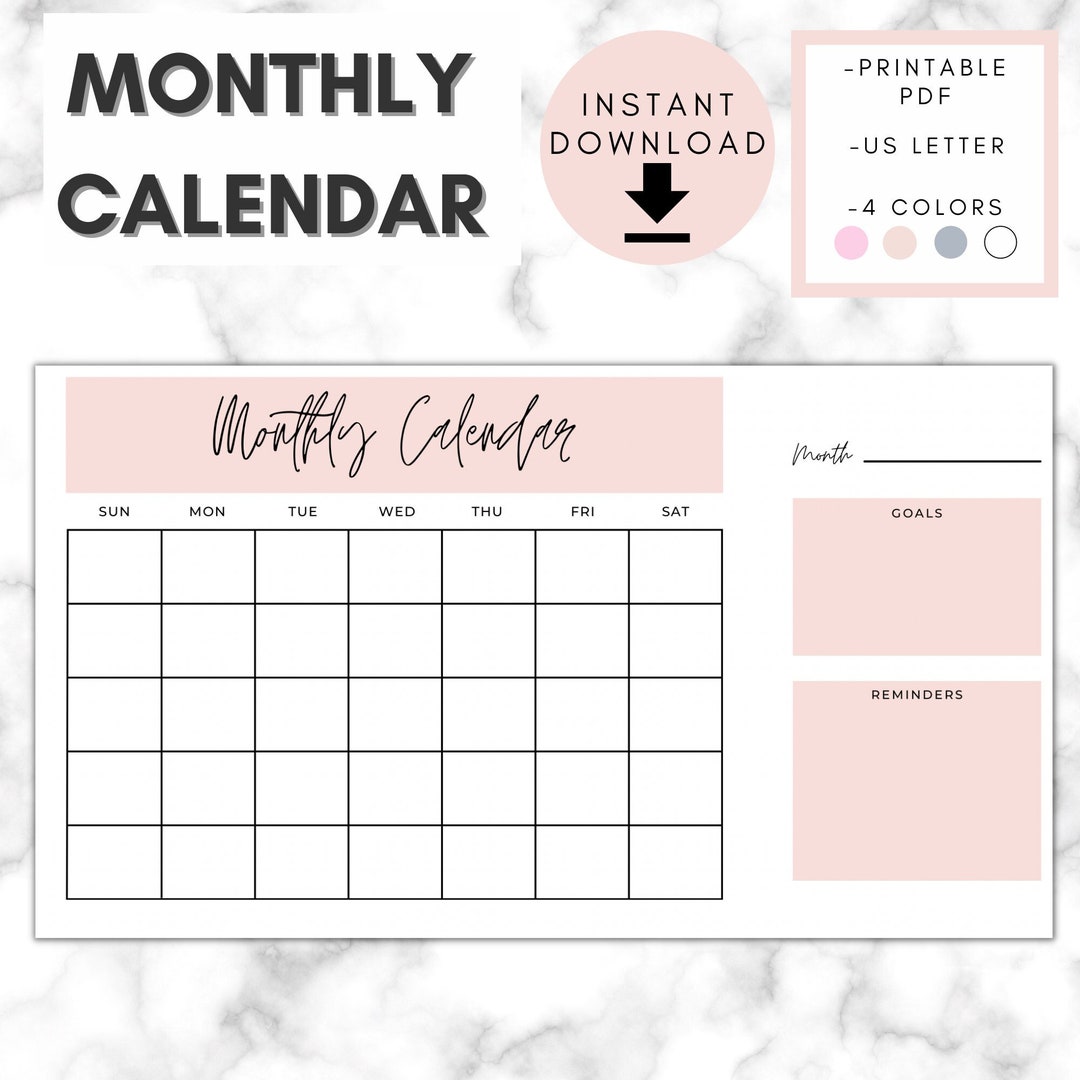 Printable Monthly Calendar | Minimalist Calendar | Blank Monthly ...