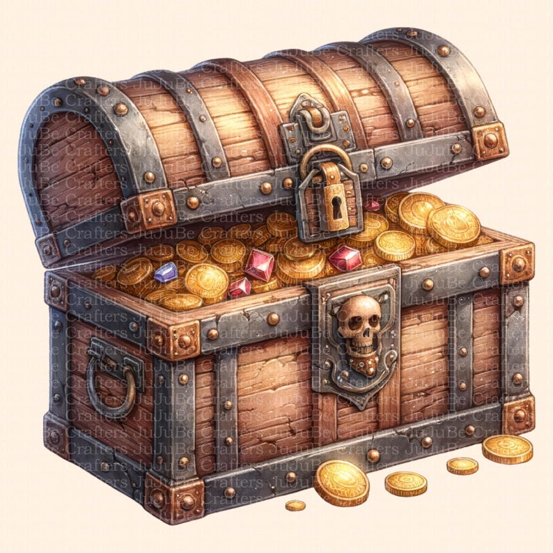 Treasure Chest Clipart, 5 Watercolor Open Chests, High Resolution ...